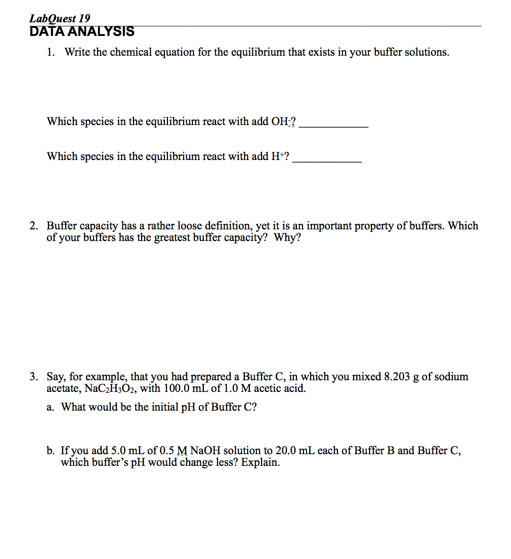 Solved Buffer Lab Experiment: please fill in the table on | Chegg.com