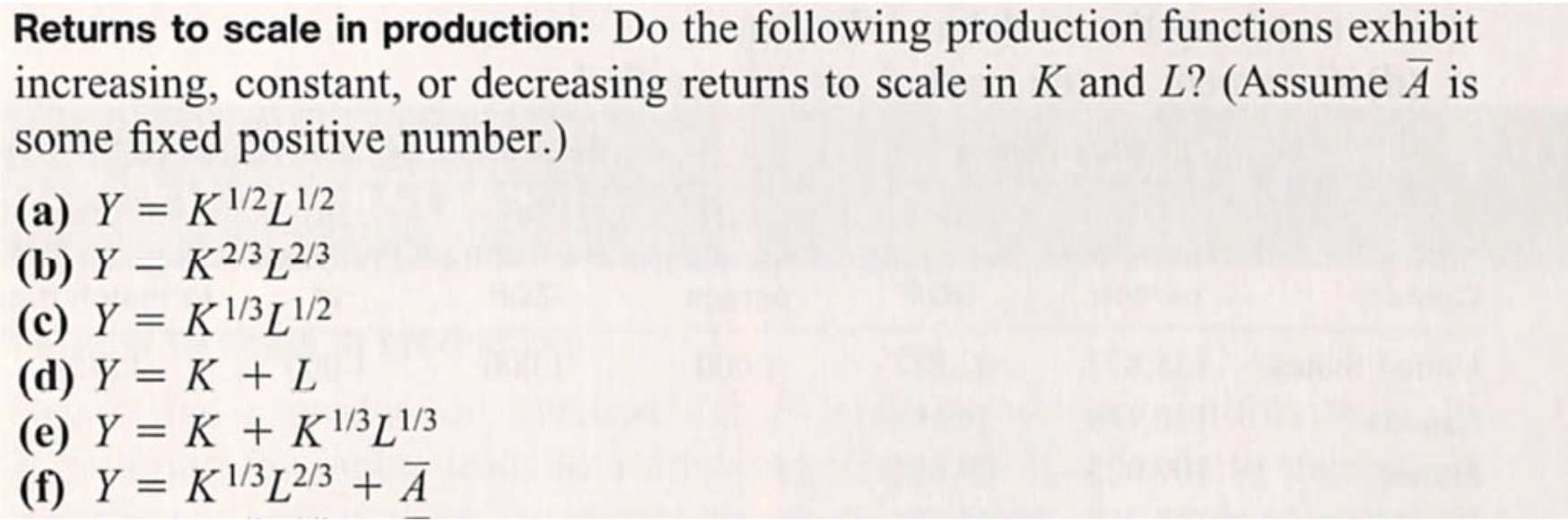 Returns to scale in production: Do the following | Chegg.com