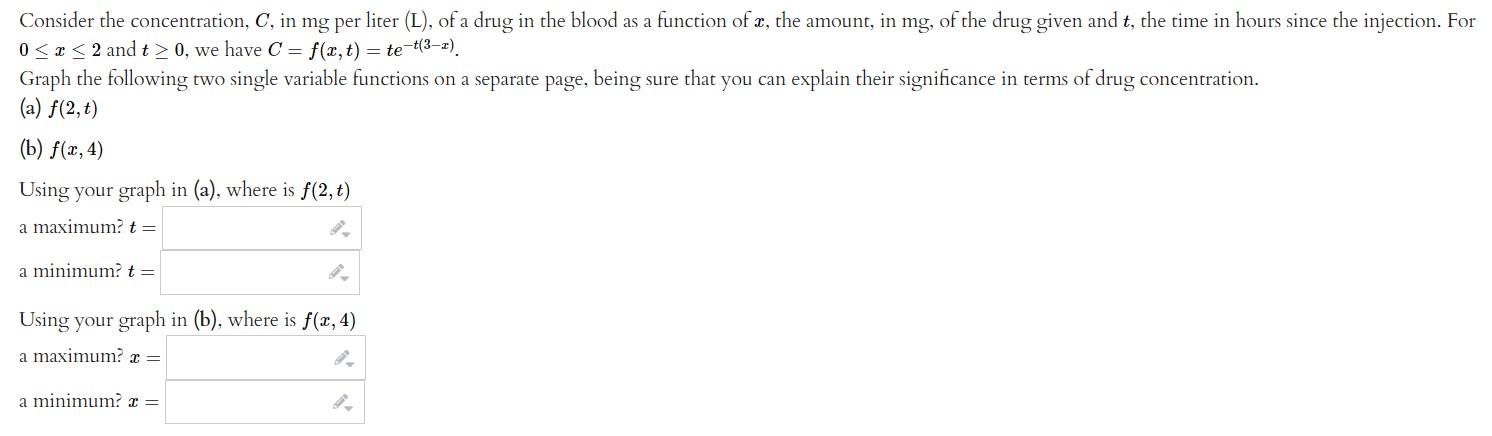 Solved Consider the concentration, C, in mg per liter (L), | Chegg.com