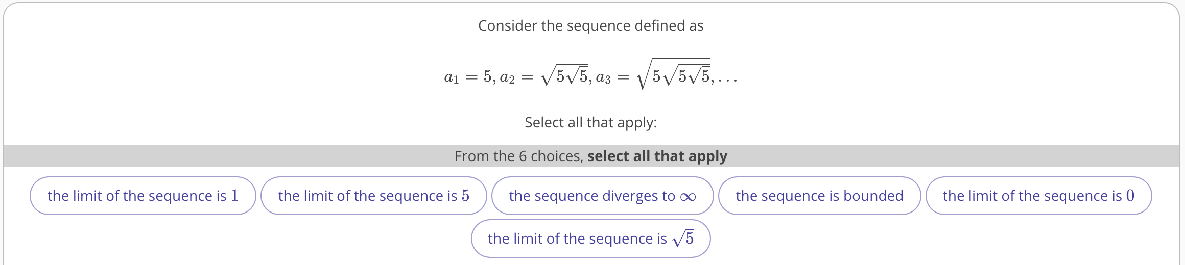 Solved Consider the sequence defined as Q1 = 5, a2 = V5v5,03 | Chegg.com