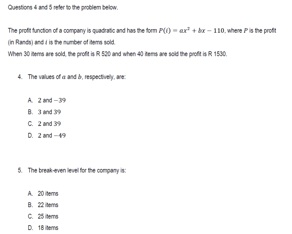 Solved Questions 4 ﻿and 5 ﻿refer to the problem below.The | Chegg.com