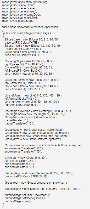 Solved Write a JavaFX Application that draws a picture of a | Chegg.com
