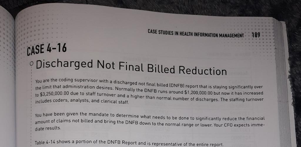 TABLE4-14 DNFB Report Legend for Reason Health Record | Chegg.com