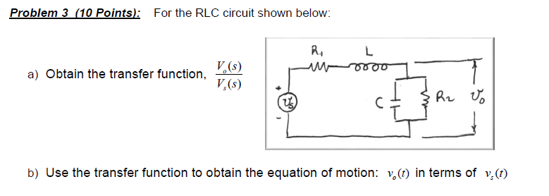 Solved Problem 3 (10 Points): For the RLC circuit shown | Chegg.com