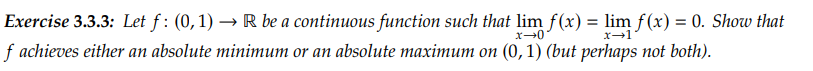 Solved Exercise 3.3.3: Let f:(0,1)→R be a continuous | Chegg.com