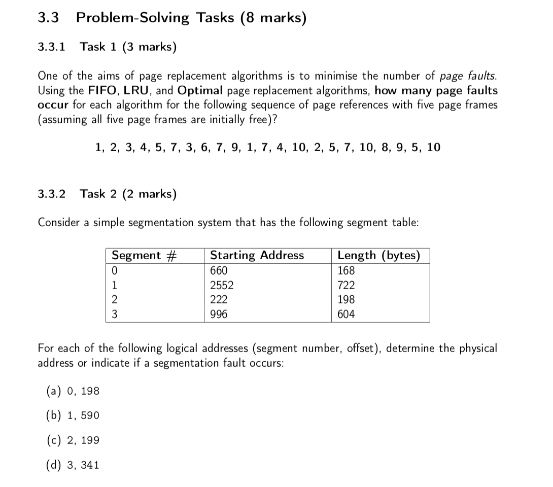 Solved 3.3 Problem-Solving Tasks (8 marks) 3.3.1 Task 1 (3 | Chegg.com