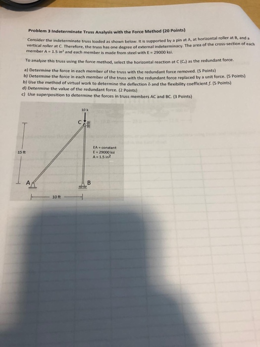 Solved Problem 3 Indeterminate Truss Analysis with the Force | Chegg.com