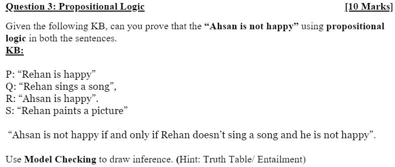 Question 3: Propositional Logic [10 Marks] Given the | Chegg.com