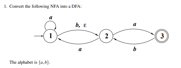 Solved 1. Convert the following NFA into a DFA: The alphabet | Chegg.com