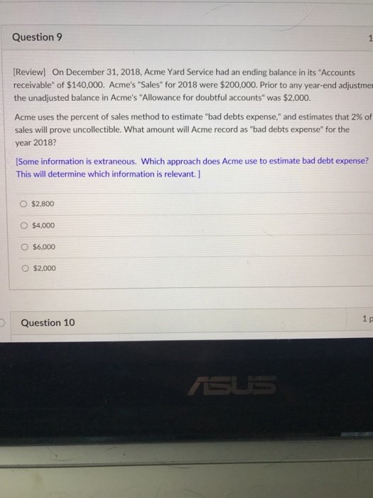 Solved Question 9 Review] On December 31, 2018, Acme Yard | Chegg.com