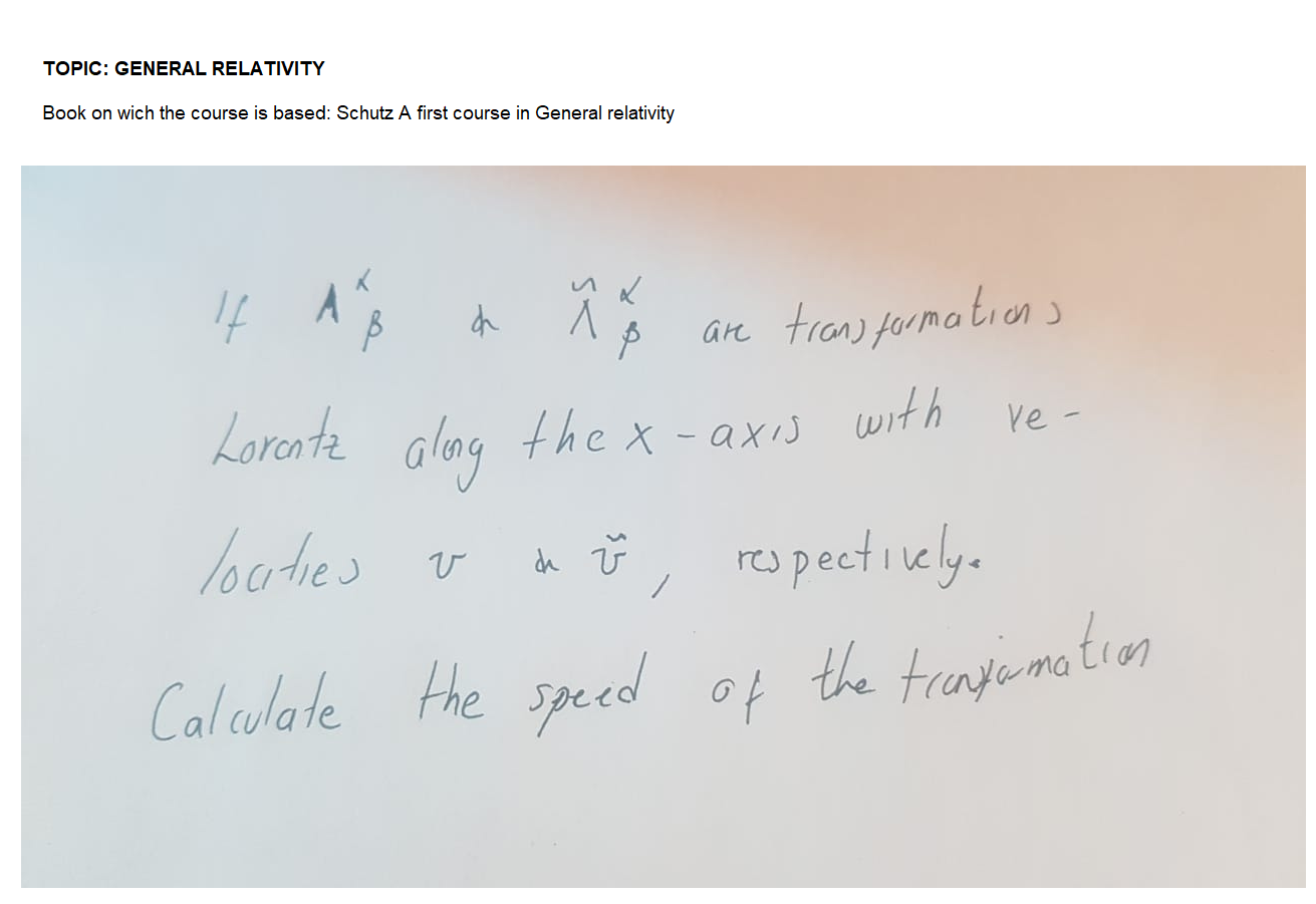 Solved TOPIC: GENERAL RELATIVITY Book on wich the course is | Chegg.com