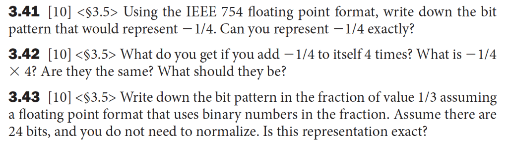 Solved 3.41 [10] Using the IEEE 754 floating point format, | Chegg.com