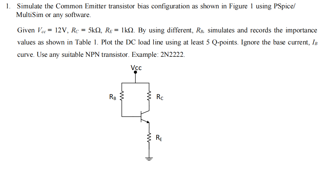 Solved 1. Simulate the Common Emitter transistor bias | Chegg.com