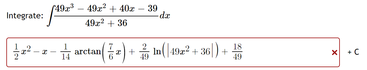 Solved Integrate: /192 149x3 – 49x2 + 40x 49x2 + 36 39 -dx | Chegg.com