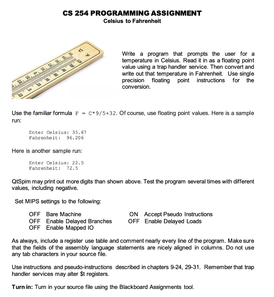 Solved CS 254 PROGRAMMING ASSIGNMENT Celsius to Fahrenheit | Chegg.com