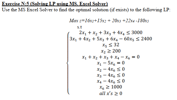 Solved Exercise N5 Solving Lp Using Ms Excel Solver Use 