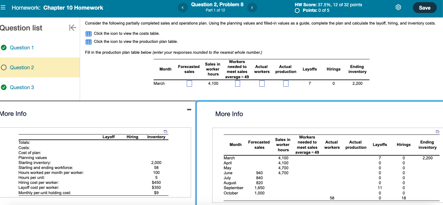 Click the icon to view the production plan table. | Chegg.com