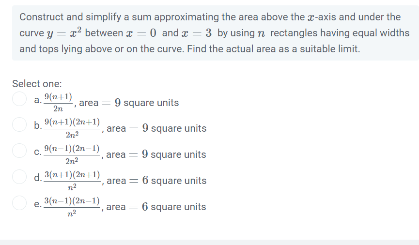 Solved Construct and simplify a sum approximating the area | Chegg.com