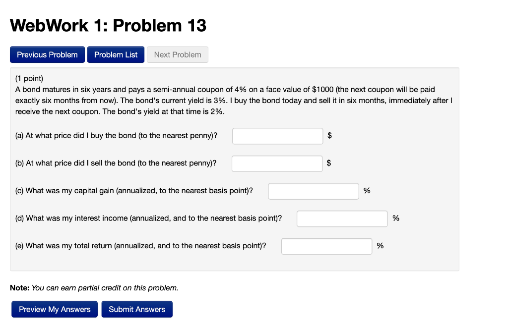 Solved Webwork 1 Problem 13 Previous Problem Problem List