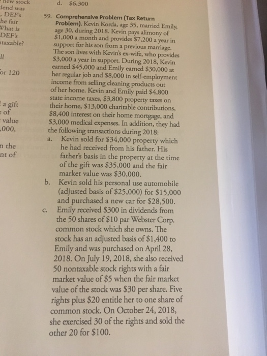 Solved d. $6,300 hew stock dend , DEFS he fair What is DEF's | Chegg.com