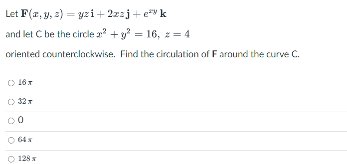 Solved Let F(x,y,z)=yzi+2xzj+exyk and let C be the circle | Chegg.com