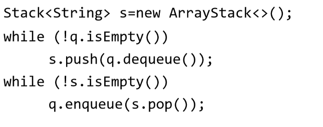 Solved Stack s=new ArrayStack (); while (!q.isEmpty()) | Chegg.com