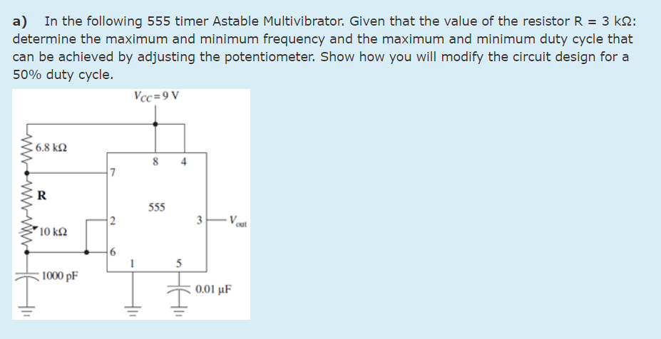 Solved a) ﻿In the following 555 ﻿timer Astable | Chegg.com