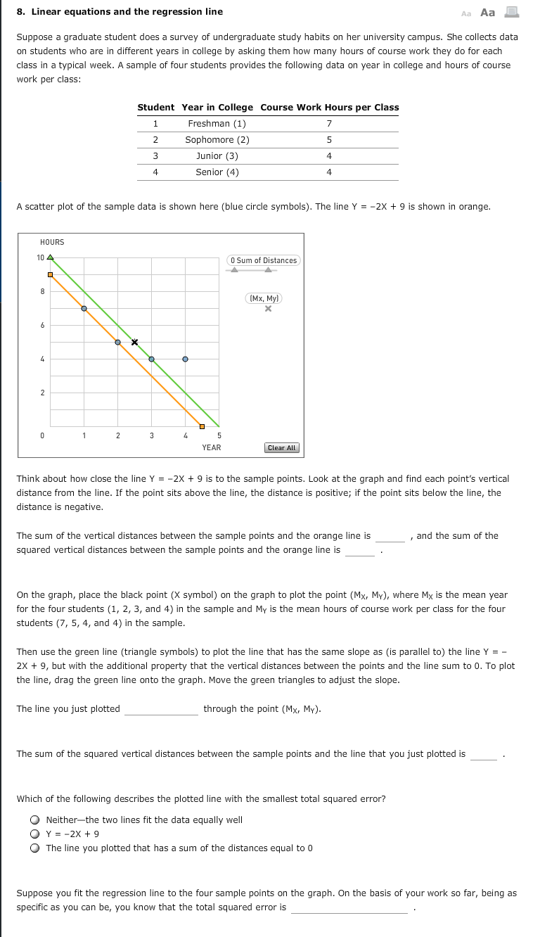 Solved 8. Linear equations and the regression line Aa Aa E | Chegg.com