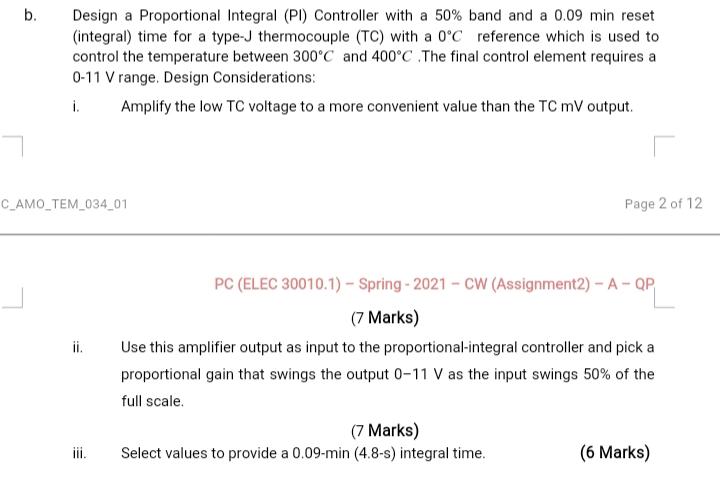 b. Design a Proportional Integral (PI) Controller | Chegg.com
