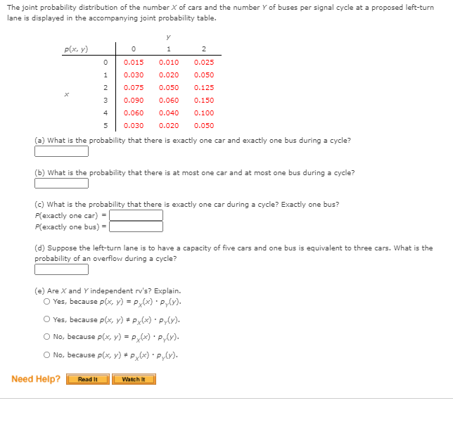 Solved The joint probability distribution of the number X of | Chegg.com