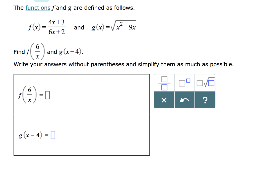Solved The functions fand g are defined as follows. 4x +3 6 | Chegg.com