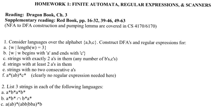 Solved HOMEWORK 1: FINITE AUTOMATA, REGULAR EXPRESSIONS, & | Chegg.com