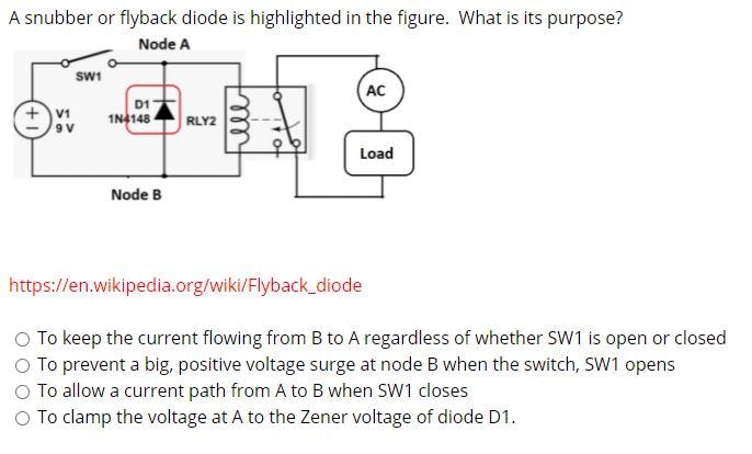 Solved A snubber or flyback diode is highlighted in the | Chegg.com