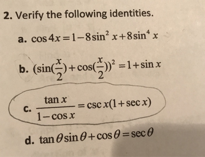 Solved Verify the following identities. cos, 4x = 1-8sin^2 | Chegg.com