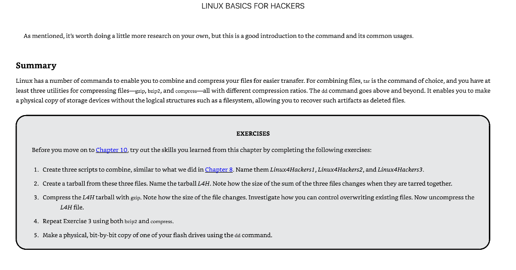 Summary Linux has a number of commands to enable you | Chegg.com