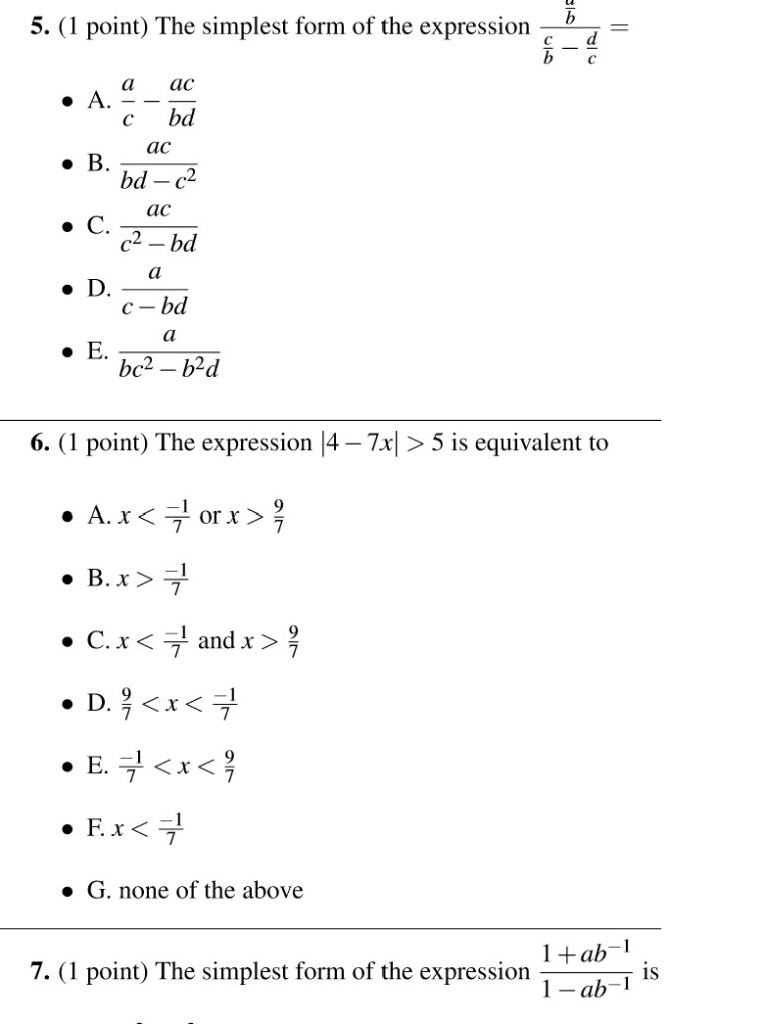 Solved 5. (1 point) The simplest form of the expression a ac | Chegg.com