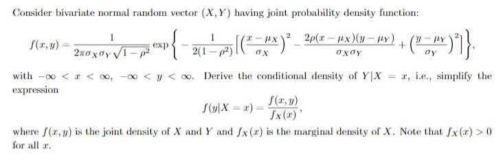 Solved Consider bivariate normal random vector (X,Y) having | Chegg.com
