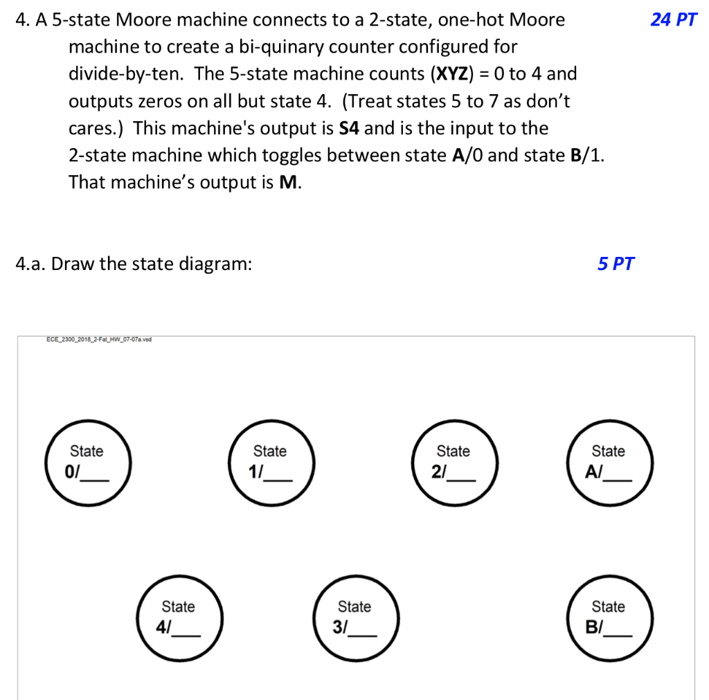 24 PT 4. A 5-state Moore machine connects to a | Chegg.com