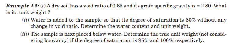Solved Example 2.5: ( i ) ﻿A dry soil has a void ratio of | Chegg.com