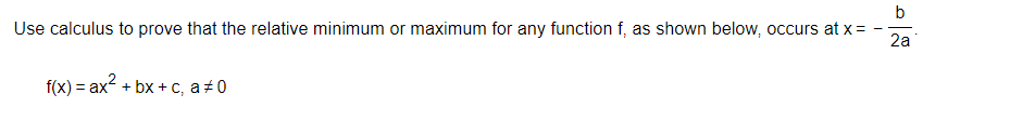 Solved Use calculus to prove that the relative minimum or | Chegg.com
