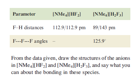 10.17 The structures of [NMe4][HF2] and [NMe4][H2 F3] | Chegg.com