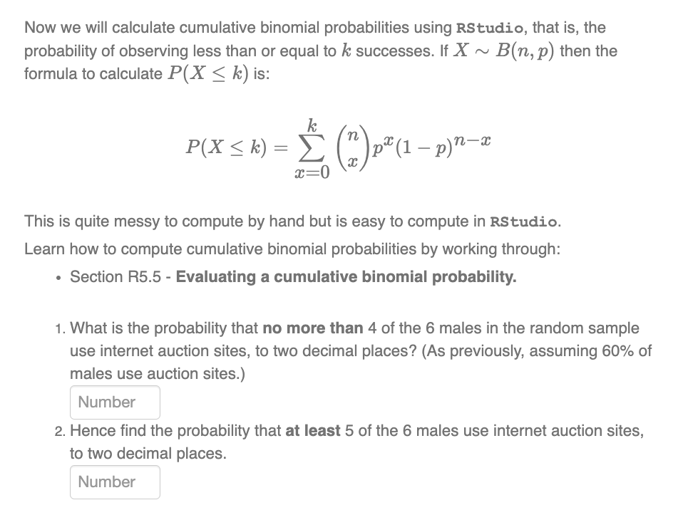 Solved Now we will calculate cumulative binomial | Chegg.com