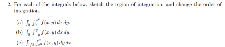 Solved 2. For each of the integrals below, sketch the region | Chegg.com Solved 2. For each of the integrals below, sketch the region | Chegg.com