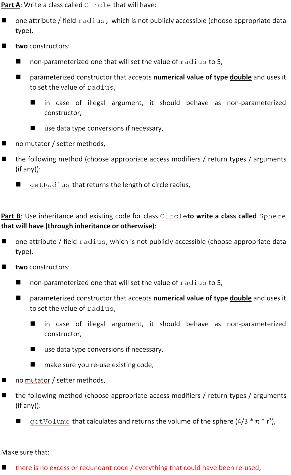 Solved Part A: Write a class called Circle that will have: | Chegg.com