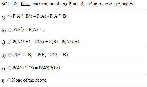 Solved The union of two events A and B is the event that: a) | Chegg.com