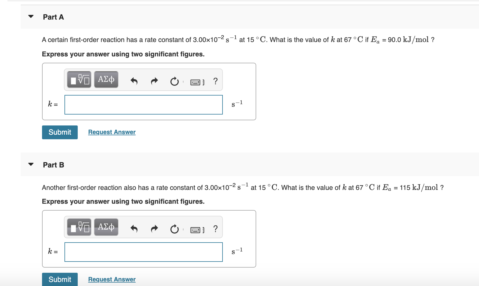 Solved Part A A Certain First Order Reaction Has A Rate
