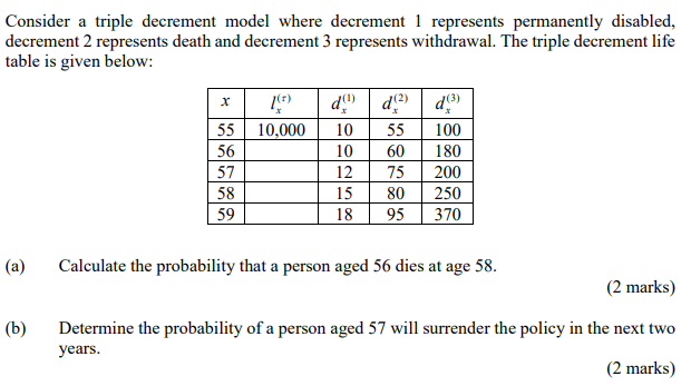 Solved Consider a triple decrement model where decrement 1 | Chegg.com