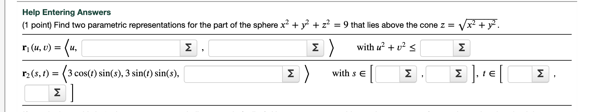 Solved Help Entering Answers (1 point) Find two parametric | Chegg.com
