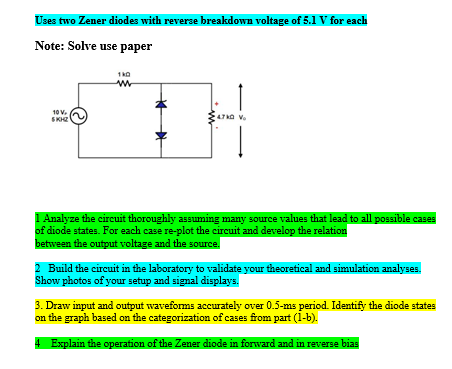 Uses two Zener diodes with reverse breakdown voltage | Chegg.com