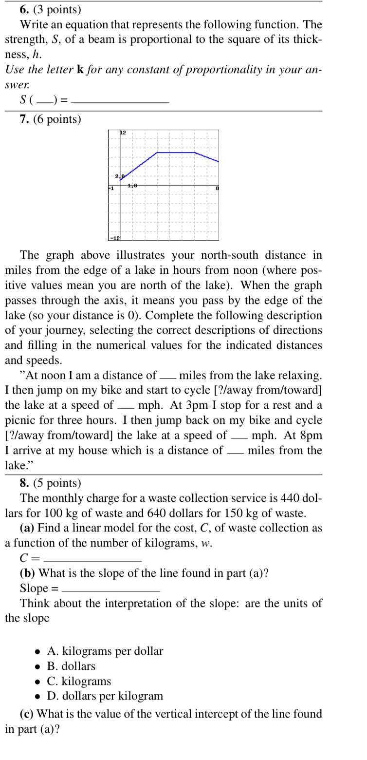 Solved 6. (3 points) Write an equation that represents the | Chegg.com